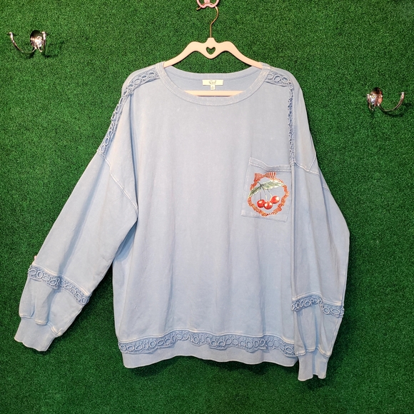 easel | Tops | 83 Nwt Easel Blue Sweatshirt With Embroidered Pocket ...